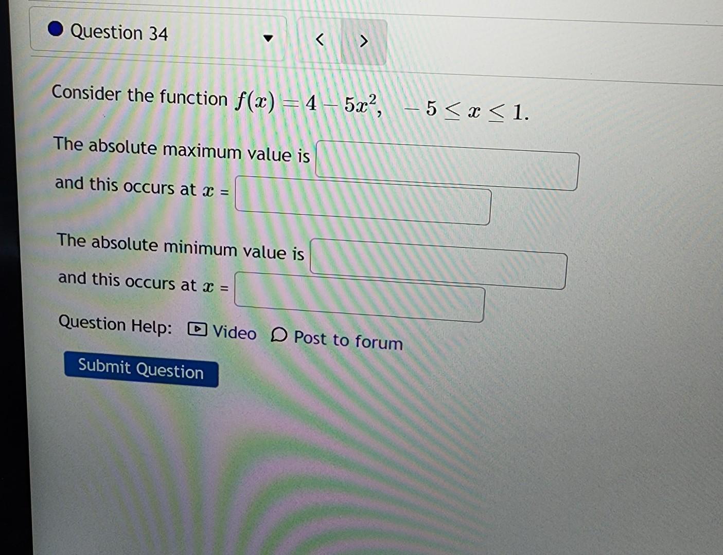 Solved Consider the function f(x)=5−5x2,−3≤x≤1 The absolute | Chegg.com
