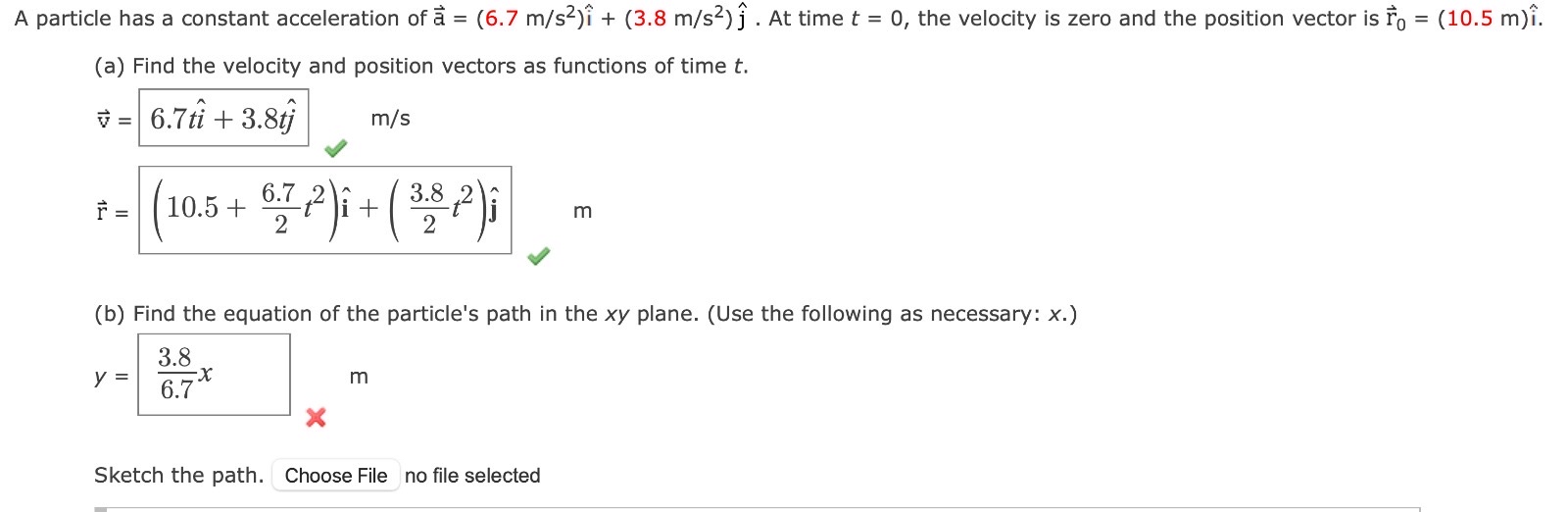 Solved A particle has a constant acceleration of | Chegg.com