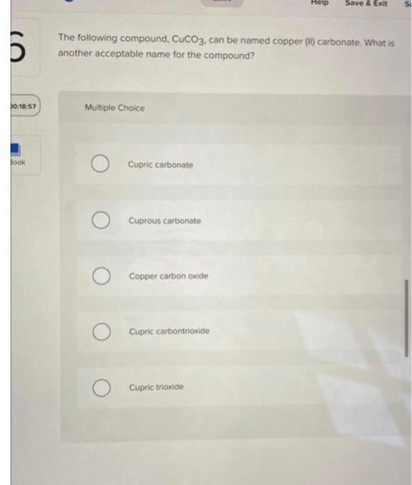 Solved The following compound, CuCO3, can be named copper | Chegg.com