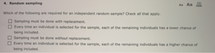 Solved 4. Random sampling Which of the following are | Chegg.com