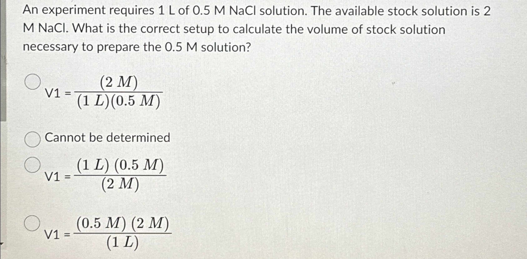 Solved An experiment requires 1L ﻿of 0.5MNaCl solution. The | Chegg.com