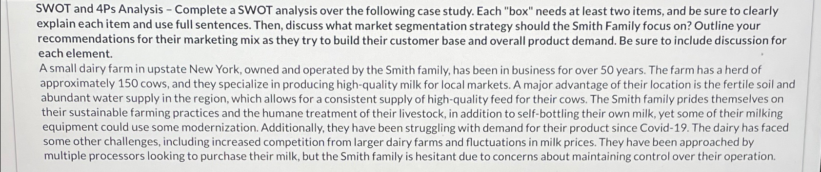 Solved SWOT and 4Ps Analysis - ﻿Complete a SWOT analysis | Chegg.com