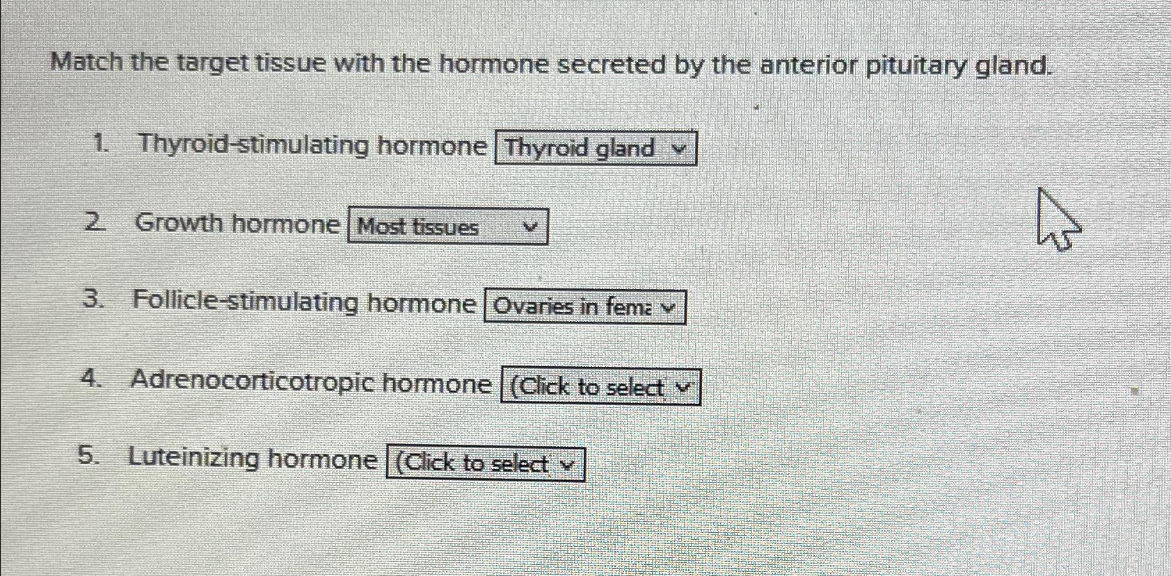 Solved Match the target tissue with the hormone secreted by | Chegg.com