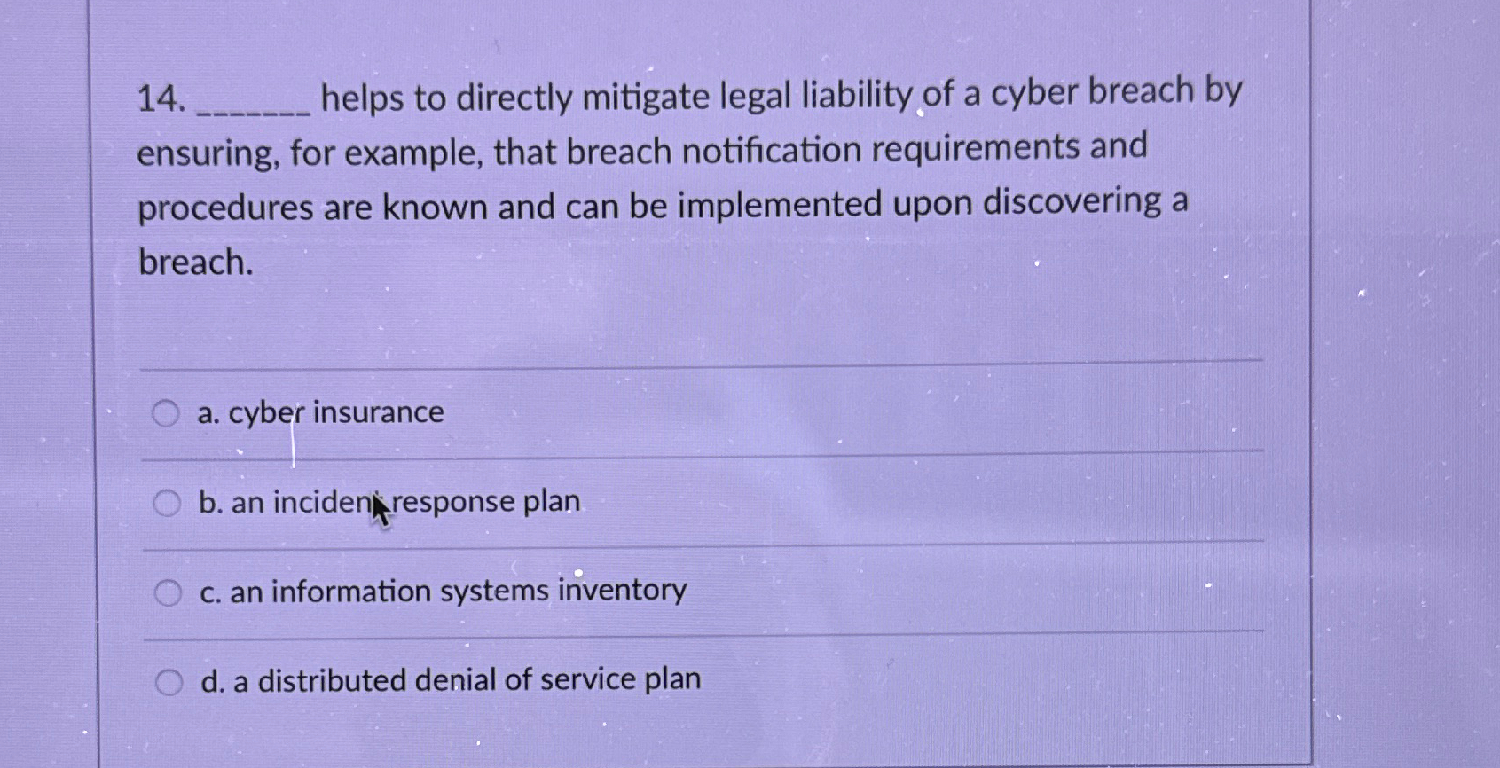 Solved q, ﻿helps to directly mitigate legal liability of a | Chegg.com