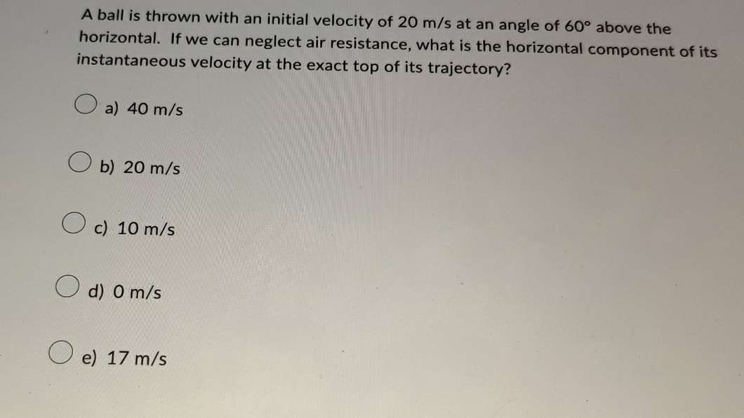 Solved A ball is thrown with an initial velocity of 20ms ﻿at | Chegg.com