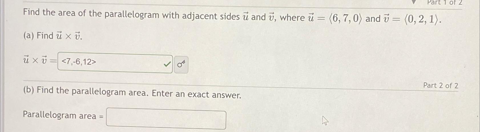 Solved Find the area of the parallelogram with adjacent | Chegg.com