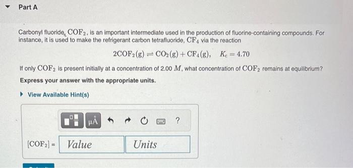 Solved Carbonyl fluoride COF2, is an important intermediate | Chegg.com