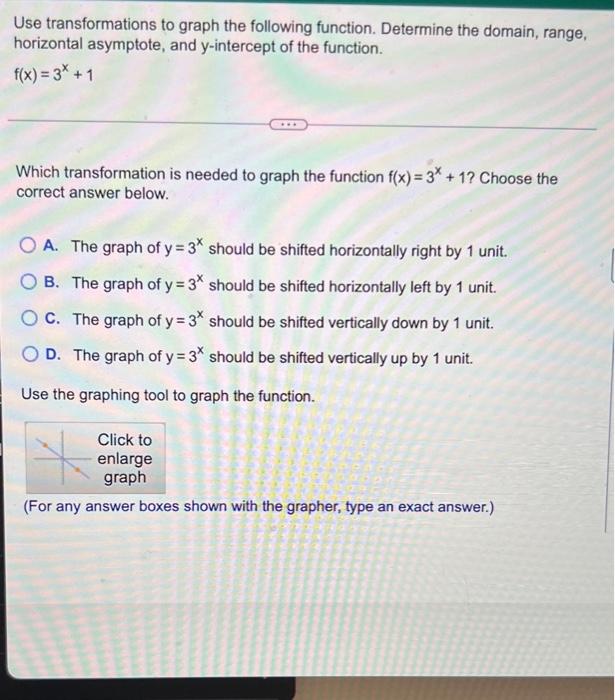 Solved Use transformations to graph the following function. | Chegg.com