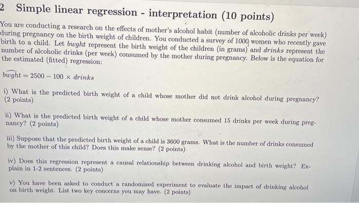 Solved 2 Simple linear regression - interpretation (10 | Chegg.com