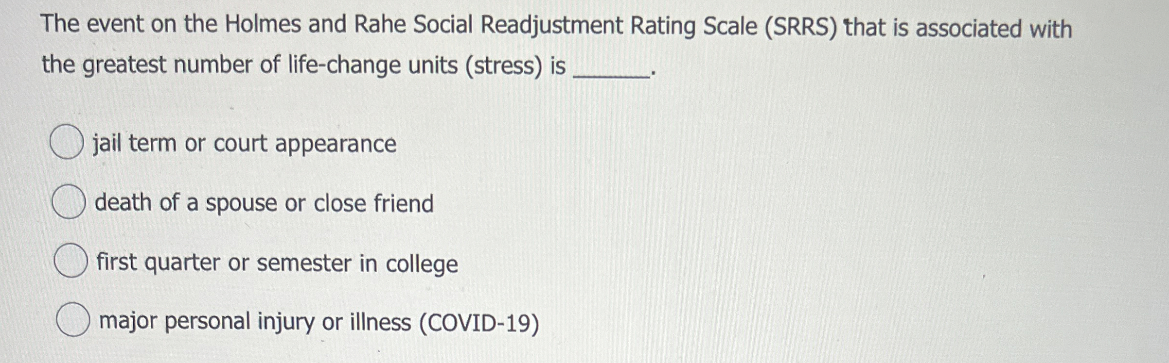 Solved The event on the Holmes and Rahe Social Readjustment | Chegg.com