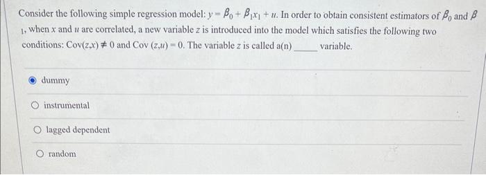 Solved Consider the following simple regression model: | Chegg.com