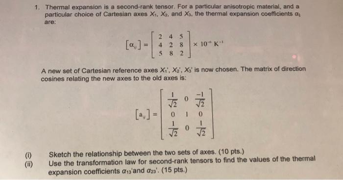 Solved 1. Thermal expansion is a second-rank tensor. For a | Chegg.com