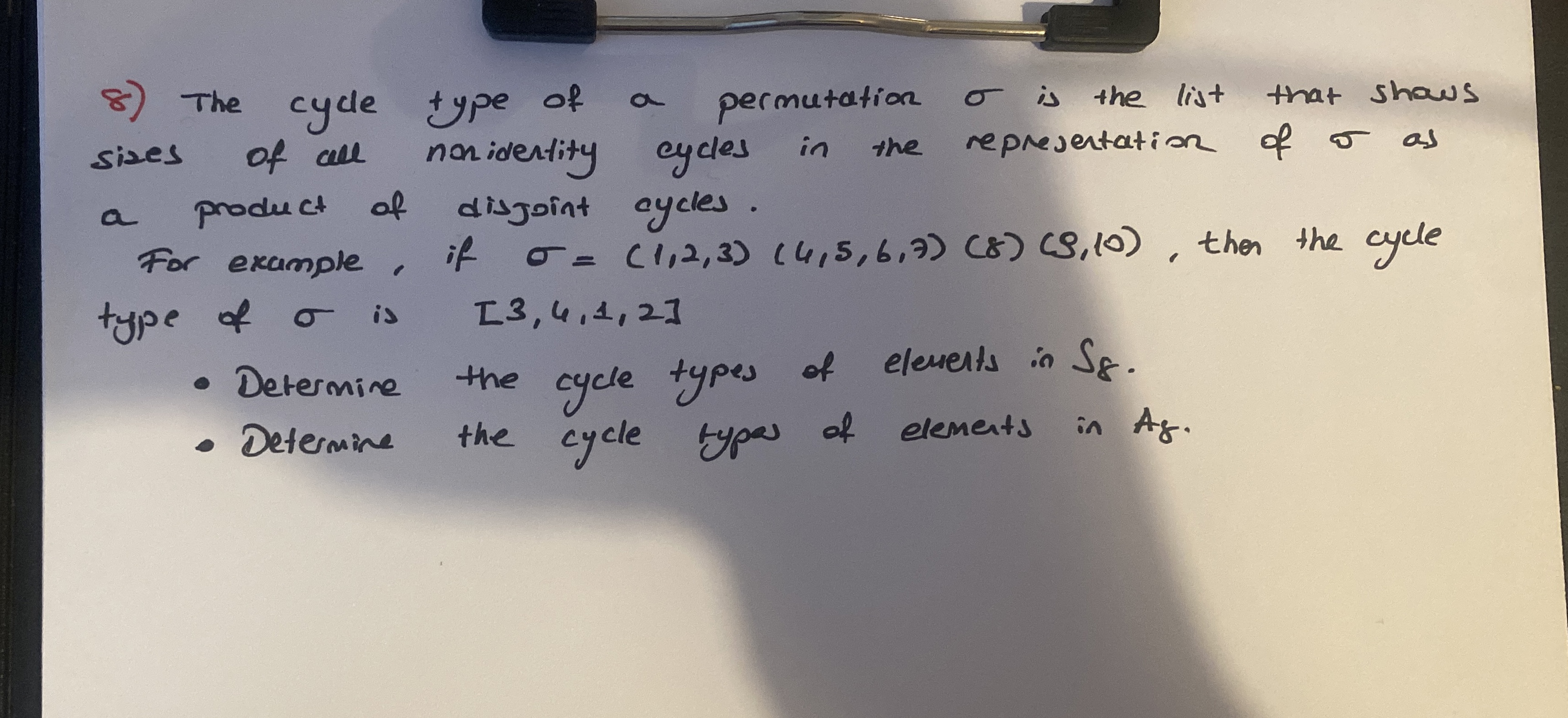 Solved The cycle type of a permutation σ ﻿is the list that | Chegg.com