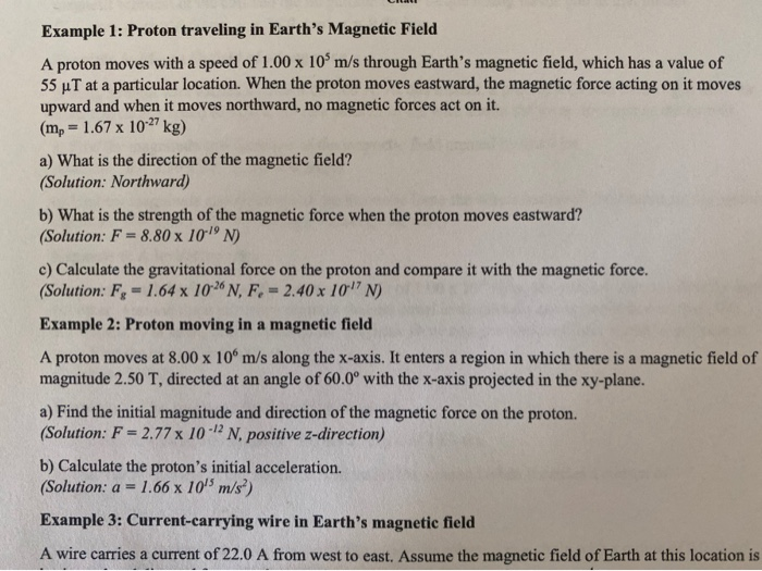 Solved Example 1: Proton traveling in Earth's Magnetic Field | Chegg.com