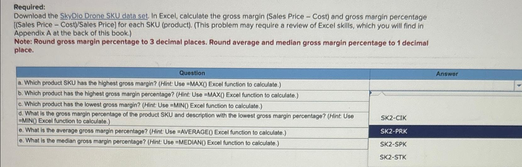 Required:Download the SkyDio Drone SKU data set. In | Chegg.com