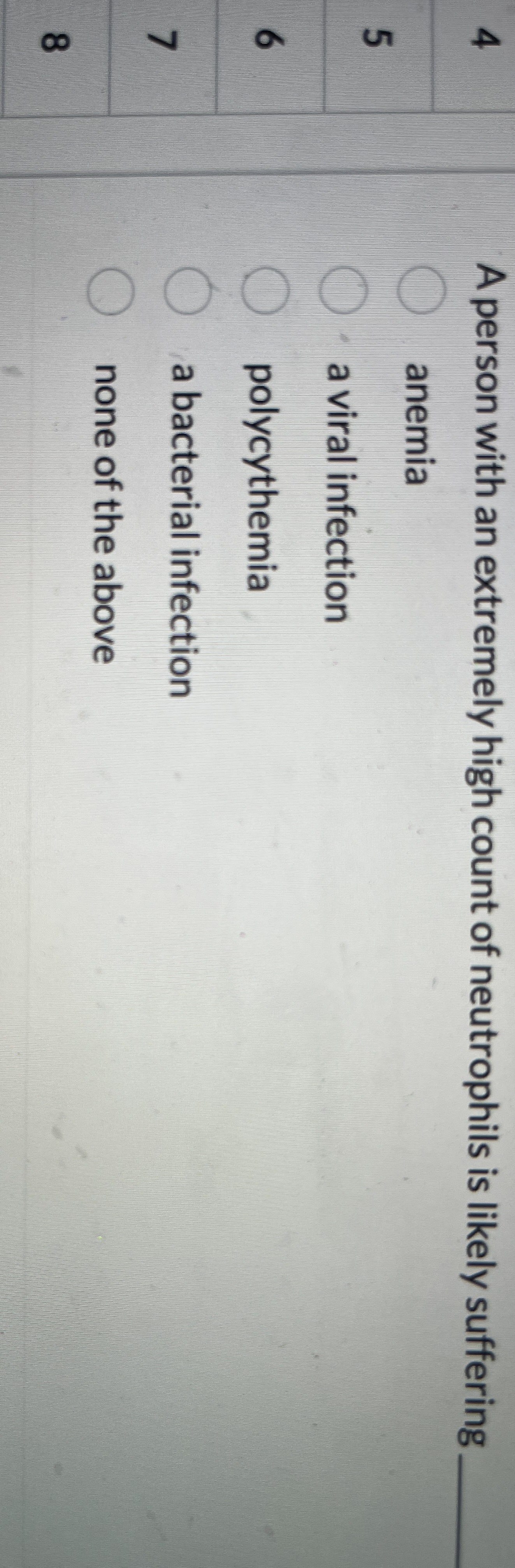 Solved 4 ﻿A person with an extremely high count of | Chegg.com
