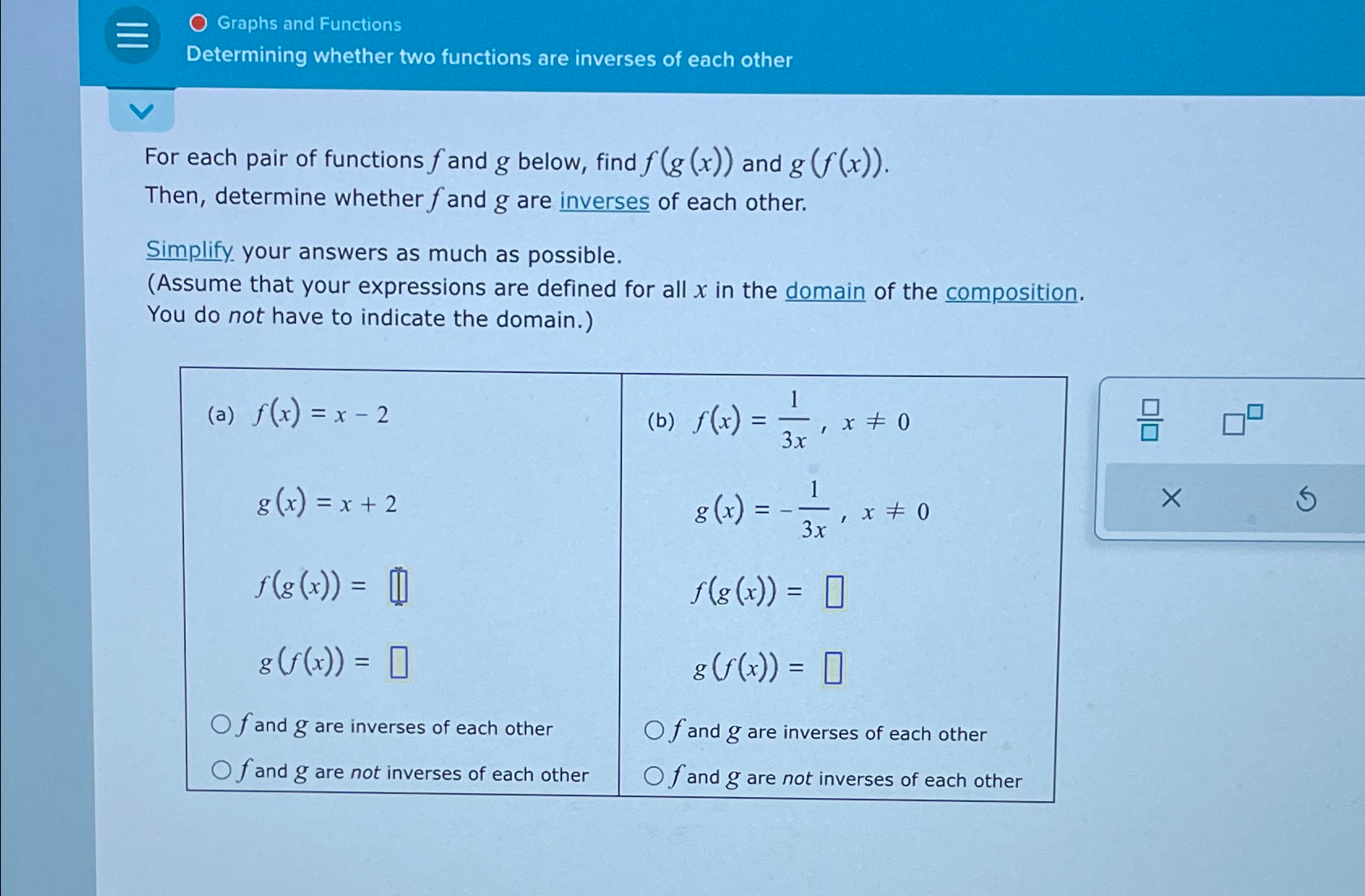 Solved Graphs And Functionsdetermining Whether Two Functions 