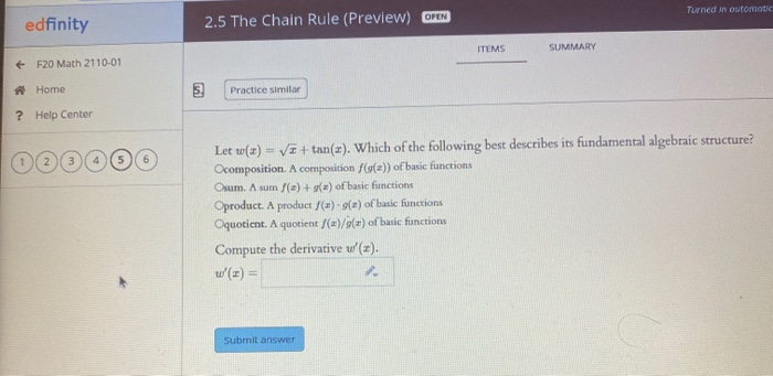Solved Turned in outomatic edfinity 2.5 The Chain Rule | Chegg.com