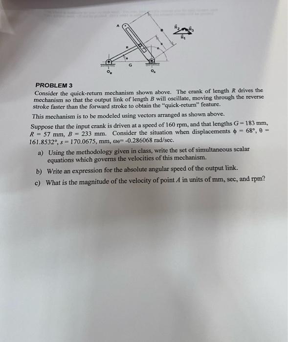 Solved PROBLEM 3 Consider the quick-return mechanism shown | Chegg.com
