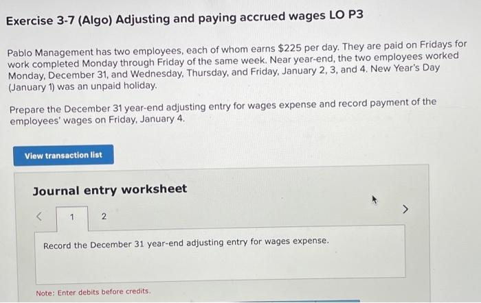 Solved Exercise 3-7 (Algo) Adjusting and paying accrued | Chegg.com
