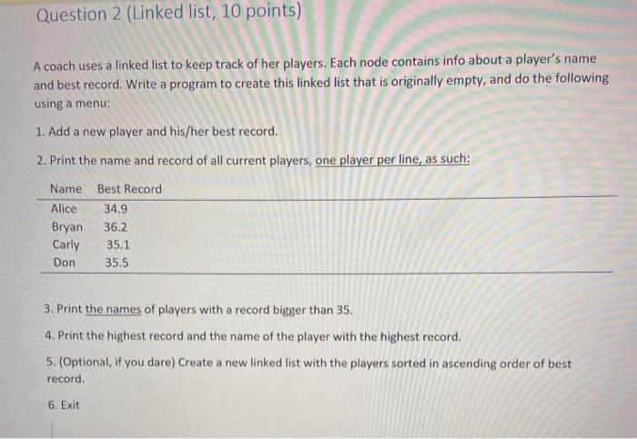 Solved Answer using IDLE PYTHONQuestion 2 (Linked list, 10 | Chegg.com