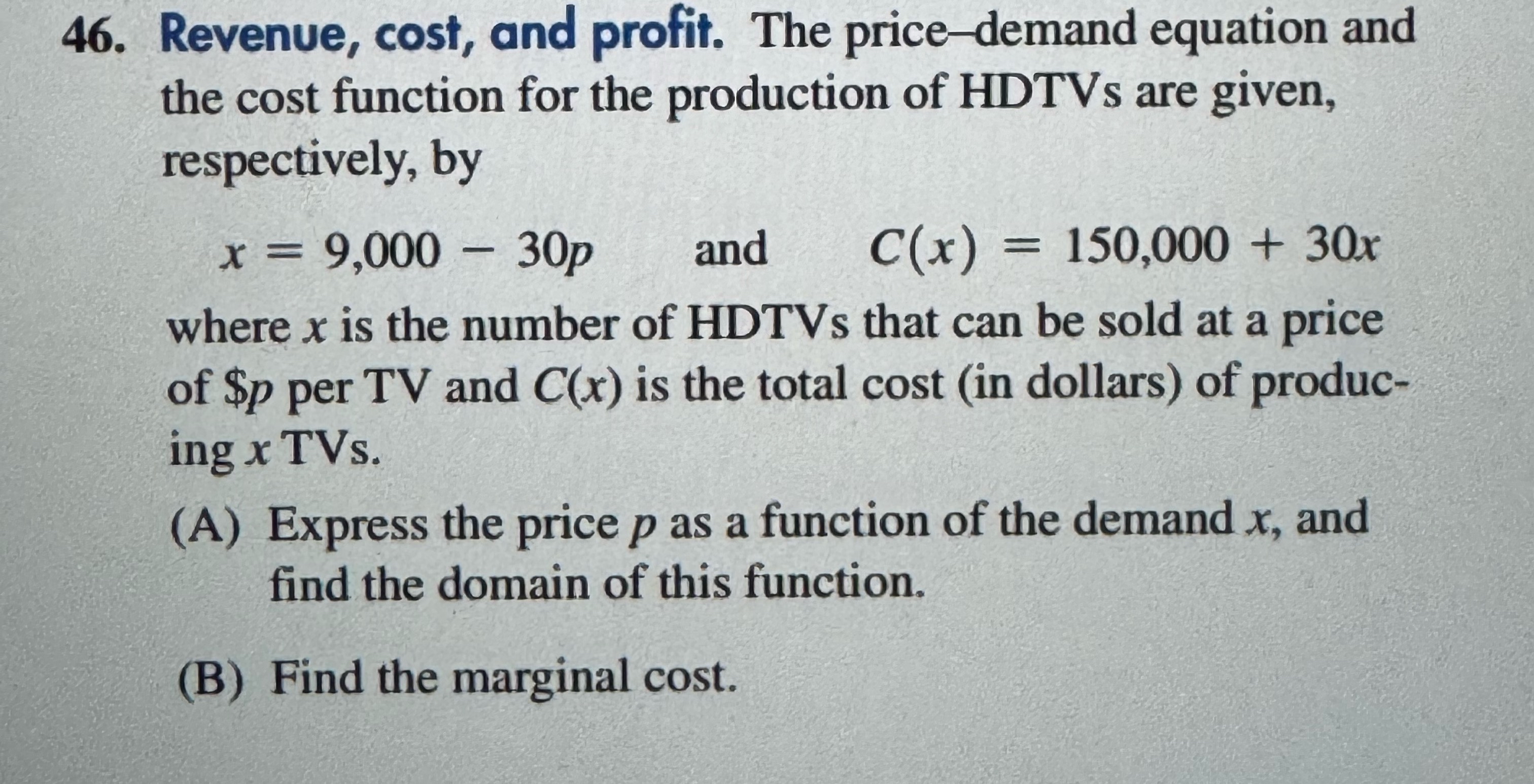 Solved Revenue, cost, and profit. The price-demand equation | Chegg.com