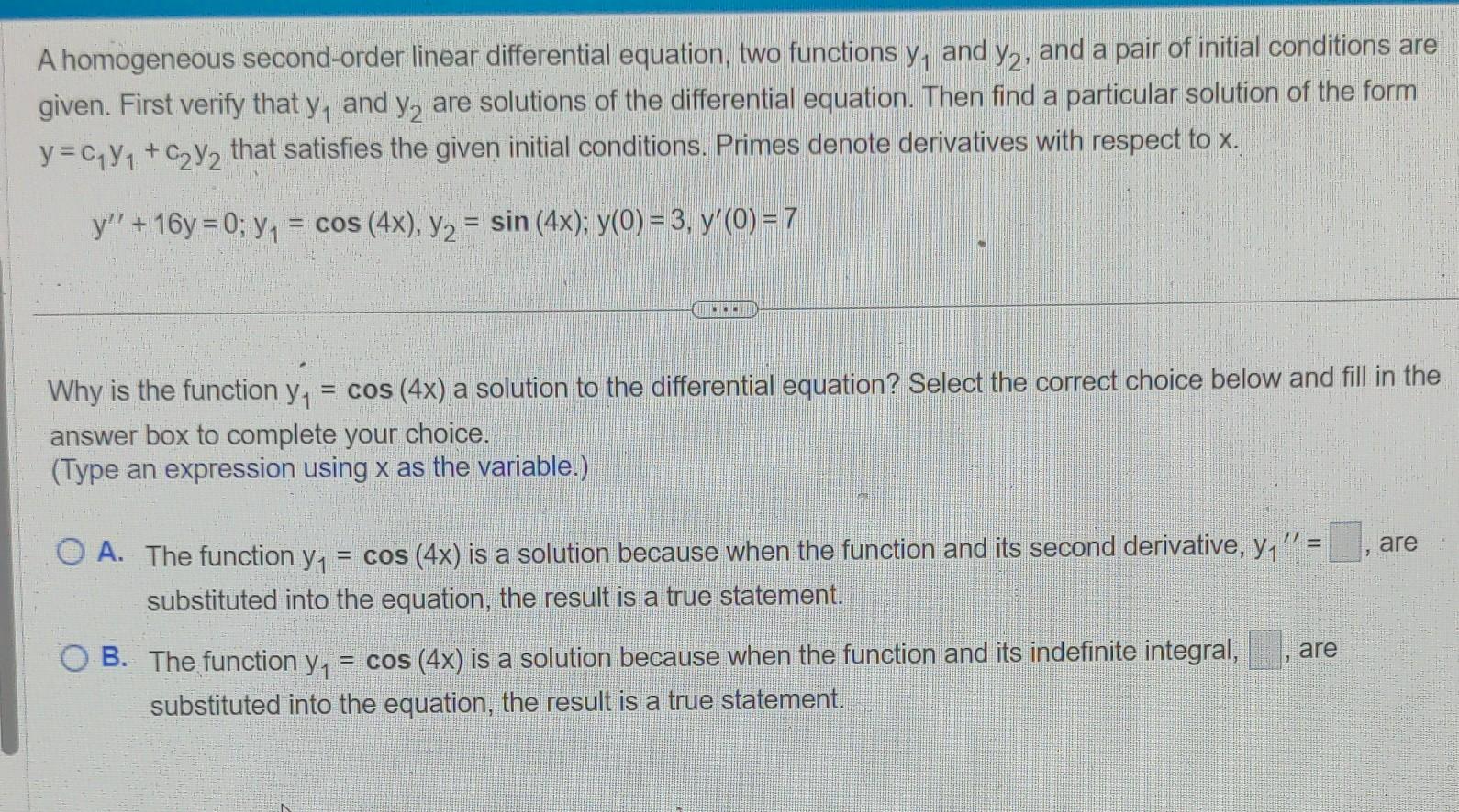 Solved A homogeneous second-order linear differential | Chegg.com