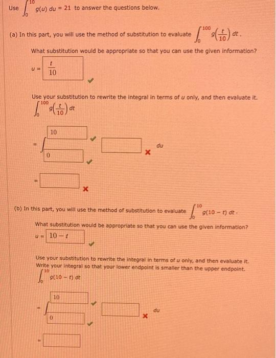 Solved se ∫010g(u)du=21 to answer the questions below. a) In | Chegg.com