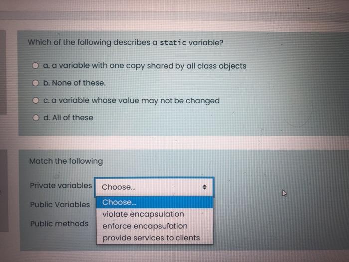 Solved Which of the following describes a static variable? O | Chegg.com