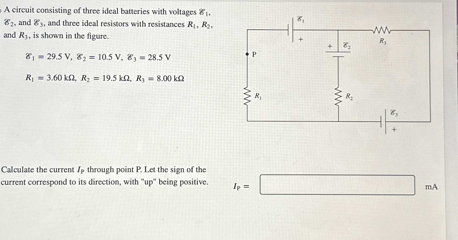 Solved A circuit consisting of three ideal batteries with | Chegg.com