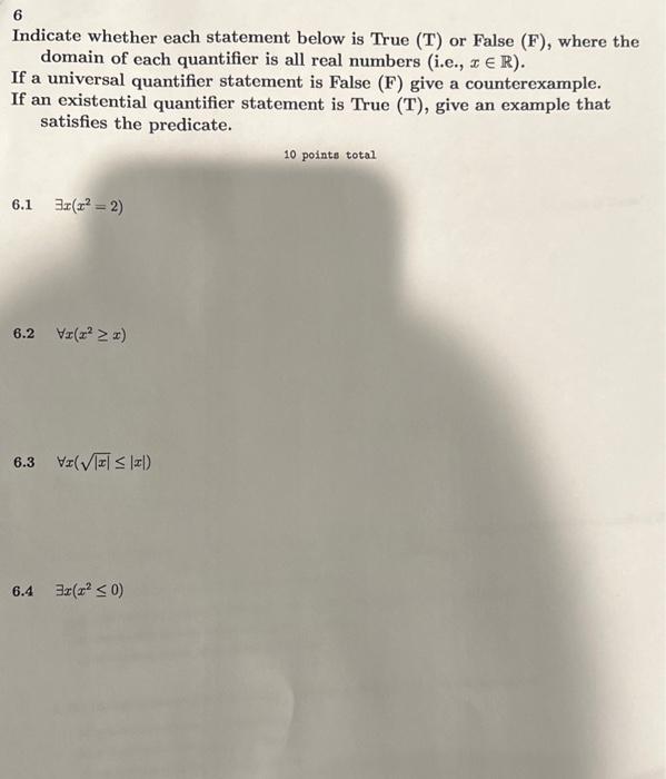 Solved 6 Indicate whether each statement below is True (T) | Chegg.com