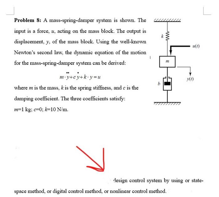 Solved Problem 8: A mass-spring-damper system is shown. The | Chegg.com