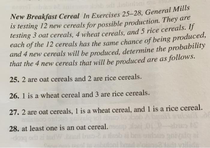 Solved New Breakfast Cereal In Exercises 25-28, General | Chegg.com