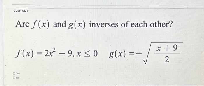 Solved Are f(x) and g(x) inverses of each other? | Chegg.com