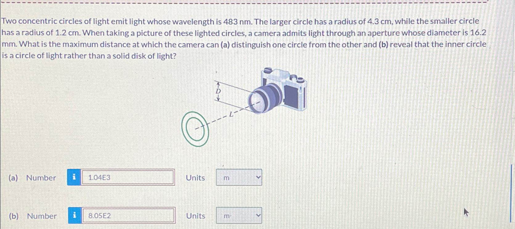 Solved Two concentric circles of light emit light whose | Chegg.com