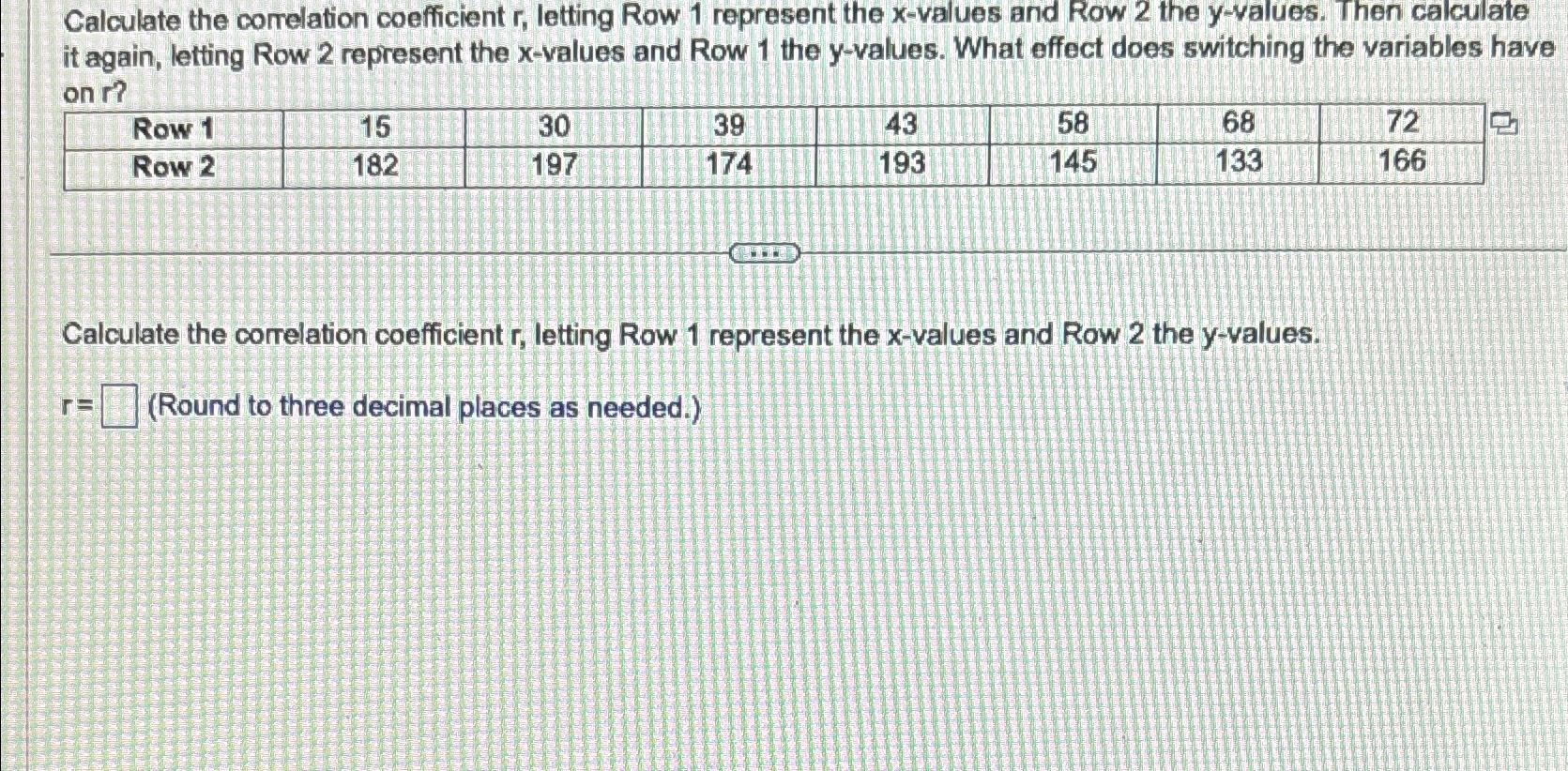 Solved Calculate the comelation coefficient r, ﻿letting Row | Chegg.com