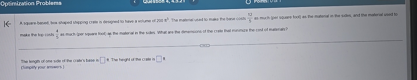 Solved Optimization Problems make the top costs 45 ﻿as much | Chegg.com