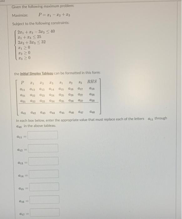 Solved ake Given the following maximum problem: Maximize | Chegg.com
