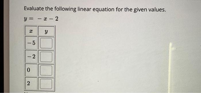 [Solved]: Evaluate the following linear equation for the gi