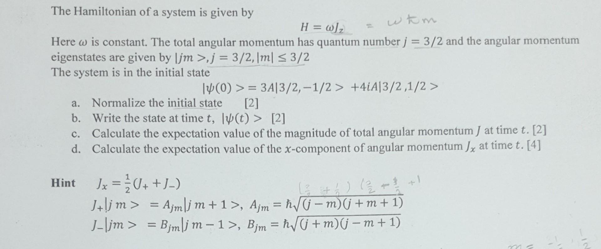 Solved wam The Hamiltonian of a system is given by H = wz | Chegg.com