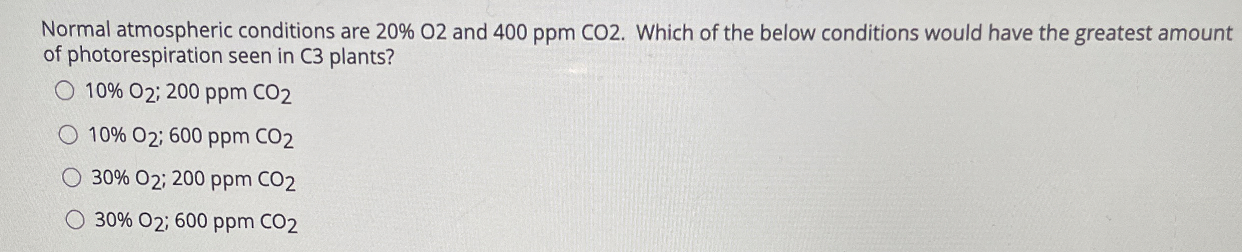 Solved Normal atmospheric conditions are 20%O2 ﻿and 400 ﻿ppm | Chegg.com