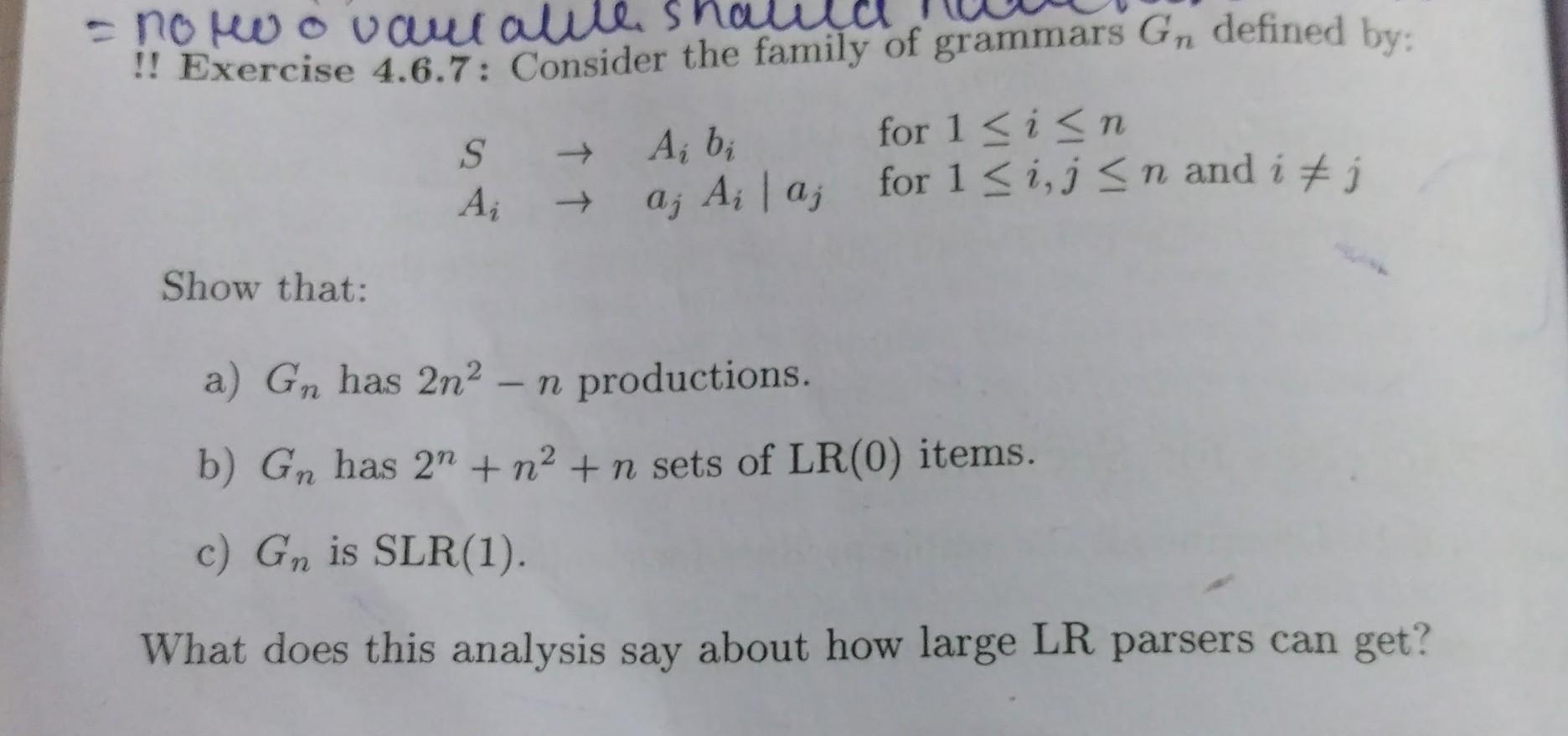 Solved !! Exercise 4.6.7: Consider the family of grammars Gn | Chegg.com