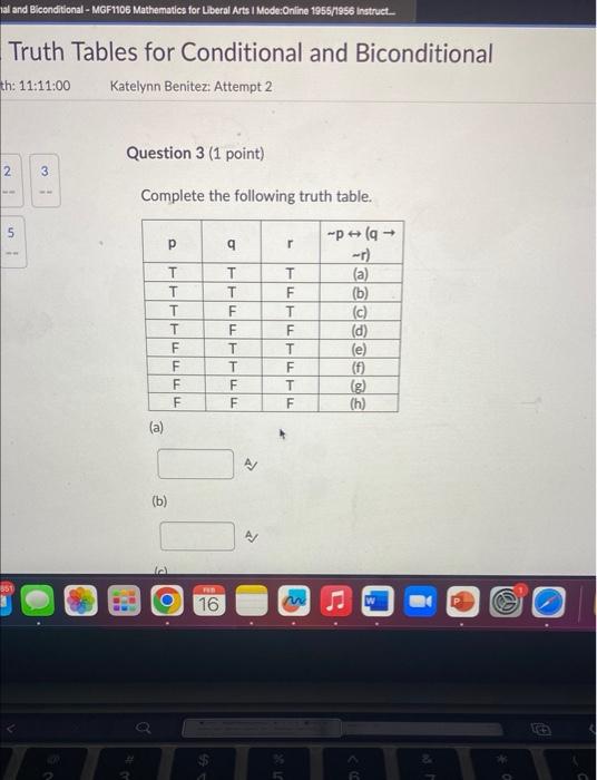 Solved Complete the following truth table. (a) | Chegg.com