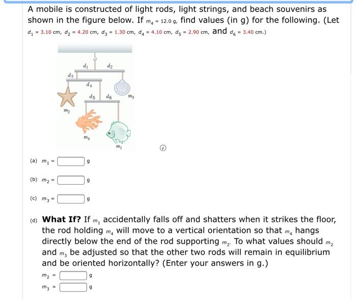 Solved A mobile is constructed of light rods, light strings, | Chegg.com