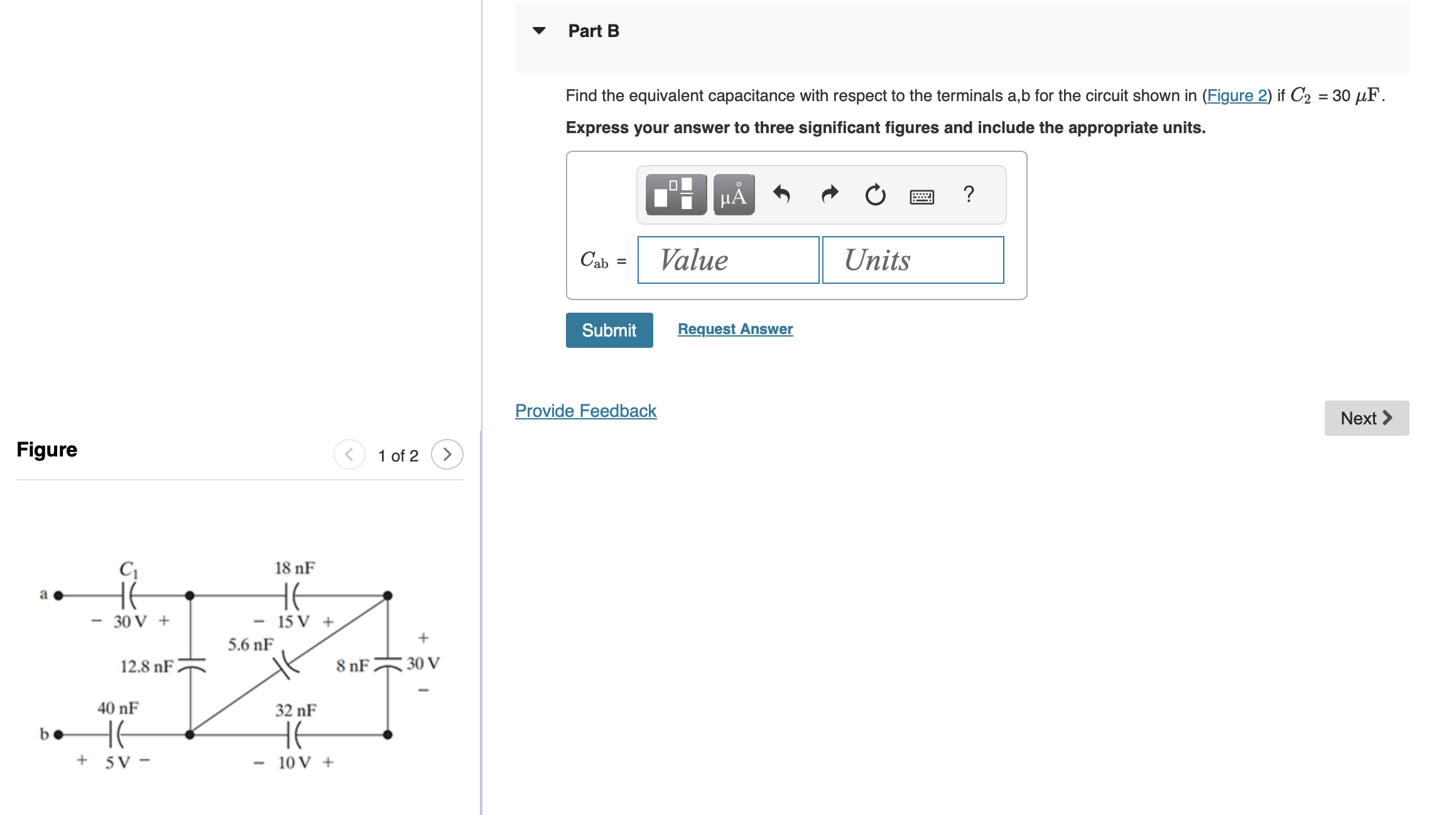 Solved Part BFind the equivalent capacitance with respect to | Chegg.com