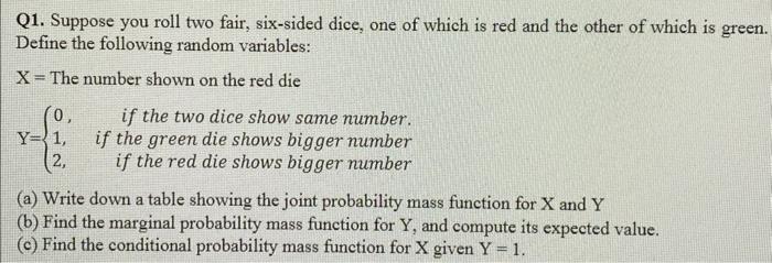 Solved Q1. Suppose you roll two fair, six-sided dice, one of | Chegg.com