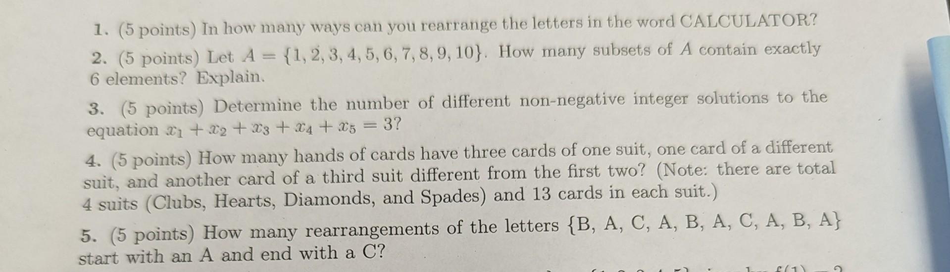 Solved 1. (5 points) In how many ways can you rearrange the | Chegg.com