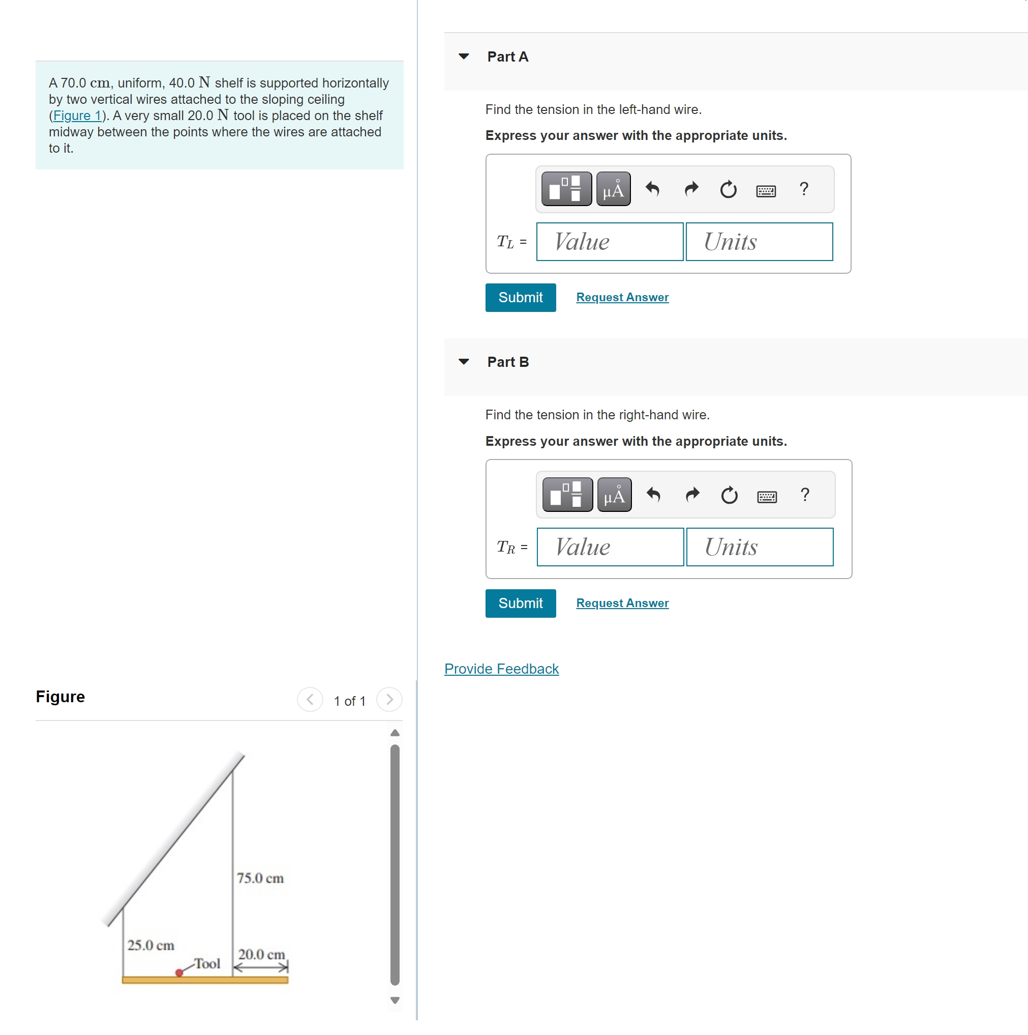 Solved Part AA 70.0cm, ﻿uniform, 40.0N ﻿shelf is supported | Chegg.com