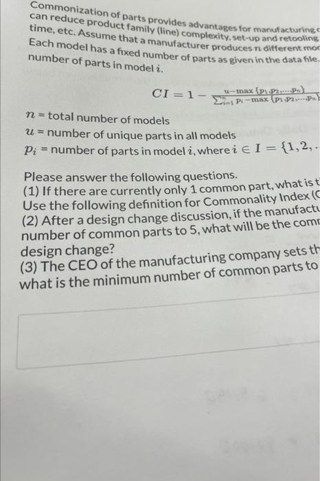 Commonality Index p1= p2= p3 =191618Commonization | Chegg.com