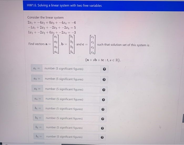 Solved HW1.6. Solving a linear system with two free | Chegg.com